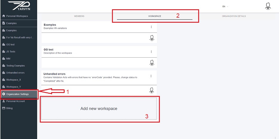 Create new Workspace – Yarvyn Support
